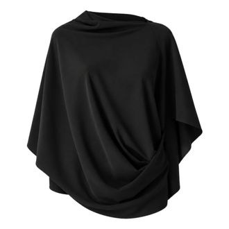 Meimeij Asymmetrische Kapuzenbluse mit kurzen &Auml;rmeln und Drapierung - - Tops - Damen - Schwarzk - S