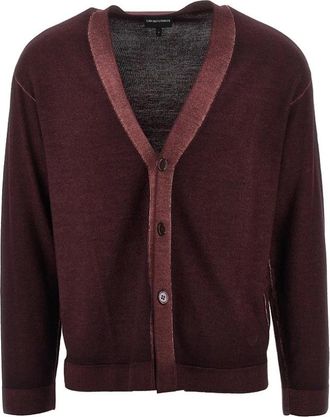 Emporio Armani Cardigan en maille de laine vierge - Femme - Pulls - Rouge - Taille: 40 FR