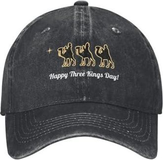 Generic Casquette de Baseball Homme, Bonnet dor&eacute;e Happy Three Kings Day en Jean r&eacute;tro d&eacute;t&eacute; lav&eacute;e Casquette de Golf Cowboy pour Hommes Casquette Snapback Hip h