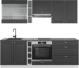 Vicco Küchenzeile Fame-Line, Anthrazit-Gold/Weiß, 235 cm ohne Arbeitsplatte