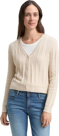 Tom Tailor Damen 1049130 Rib Cardigan mit Wollanteil, 36844-Sand Stone Beige Melange, XS