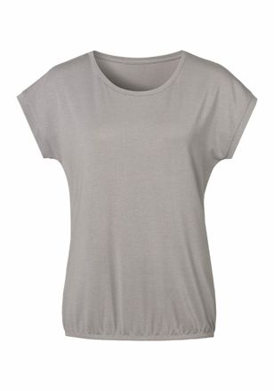Vivance Damen Rundhalsshirt mit Glitzerdruck, Gummizug im Bund, angeschnittene Ärmel, fließende Qualität