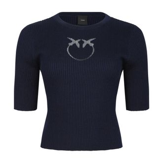 Pinko Pinko, Femme, Pulls, Bleu, Taille: 38 FR T-Shirt Bleu Love Birds