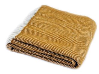 Tweedmill Decke/&Uuml;berwurf mit Fischgr&auml;tenmuster aus reiner gelber Schurwolle, hergestellt in Gro&szlig;britannien