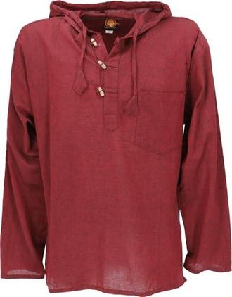 Guru Shop Guru-Boutique, Chemise N&eacute;palaise, Sweatshirt Hippie Goa, Chemise de Yoga, Chemise &agrave; Capuche, Bordeaux, Lecoton, Size:XL, Des Chemises