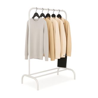 Relaxdays Kleiderst&auml;nder, HxBxT: 150 x 110 x 40 cm, mit Ablage & Kleiderstange, Metall, stabil, Garderobenst&auml;nder, wei&szlig;