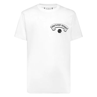Philipp Plein Homme, Tops, Blanc, Taille: 4XL T-shirt Col Rond