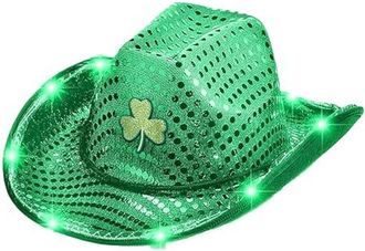 Generic Chapeau irlandais 4 St. Day Chapeaux &agrave; large bord Chapeau vert contenant des lumi&egrave;res qui peuvent &eacute;clairer un ombrero hombre, a, Taille unique