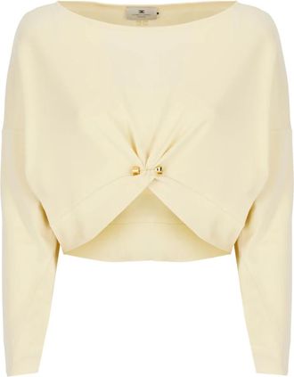 Elisabetta Franchi Femme, Tops, Jaune, Taille: 38 FR Pull en viscose jaune &agrave; ourlet asym&eacute;trique