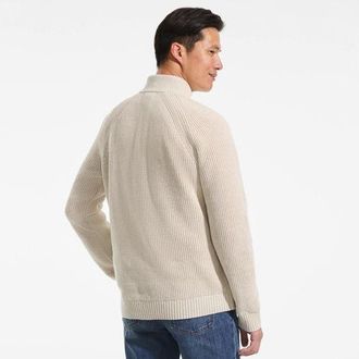 Lands End DRIFTER Pullover mit Rei&szlig;verschluss, Herren, Gr&ouml;&szlig;e:52-54 regular, Wei&szlig;, Baumwolle, by Lands End