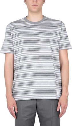 Thom Browne Homme, Tops, Gris, Taille: XL T-shirt &agrave; Manches Courtes Multi Rayures