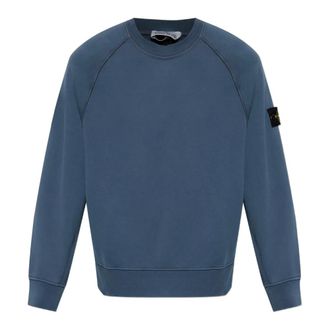 Stone Island SweaT-shirt oversize en molleton de coton &agrave; col rond - Homme - Sweatshirts et sweats &agrave; capuche - Bleu - Taille: XL