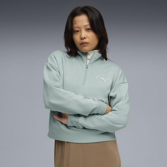 Puma Sweat court &agrave; col zipp&eacute; PUMA Class Femme, V&ecirc;tements, Vert, L
