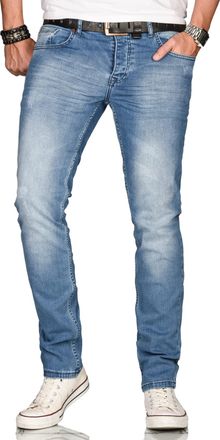 Alessandro Salvarini A. Salvarini Designer Herren Jeans Hose Regular Slim Fit Style Jeanshose Stretch, Hellblau Washed, 36W / 34L