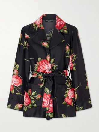 Dolce & Gabbana Chemisier En Serge De Soie &Agrave; Imprim&eacute; Fleuri Et &Agrave; Ceinture - Noir