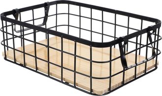 Angoily Metall drahtkorb mit Griff Kompakter Rechteckiger K&uuml;chen aufbewahrungskorb aus Stabilem Eisen Multifunktionaler Obst Schreibtisch organizer Stapelbar 