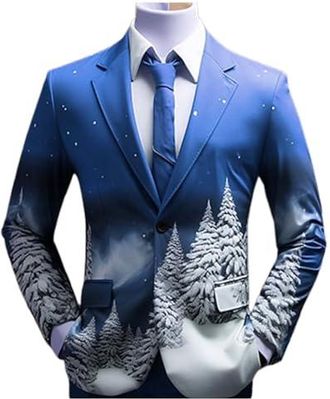 Generic Costume Noel Homme Manches Longues, Costumes De Noël pour Homme Imprimé Blazer De Noël pour Les Affaires Et Le Commerce Christmas La Mode Loisirs Cool