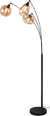 Trio Leuchten Stehleuchte Lumina 417000313, Metall Schwarz matt, Glas amber, exkl. 3x E14