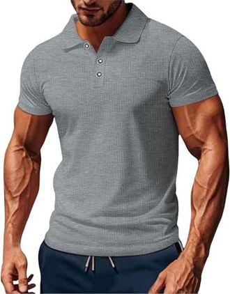 Generic DENGJIAMY Chemise de golf textur&eacute;e &agrave; manches courtes pour homme T-shirt &agrave; col tendance classique pour homme, gris, XXL