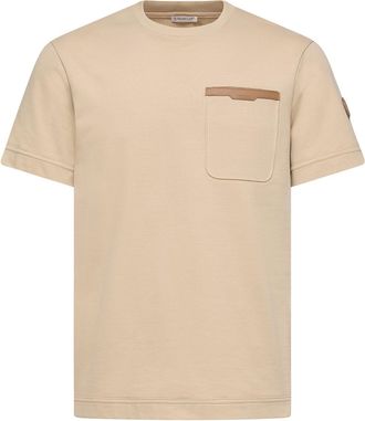 Moncler Moncler T-shirt En Coton &Agrave; Bordures En Cuir, Homme, Beige, Taille: Xl