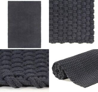 vidaXL Teppich Rechteckig Anthrazit 160x230 cm Baumwolle - Baumwollteppich - Anthrazit - Rechteckiger Teppich - Wohnteppich - Flurmatten - Home & Living