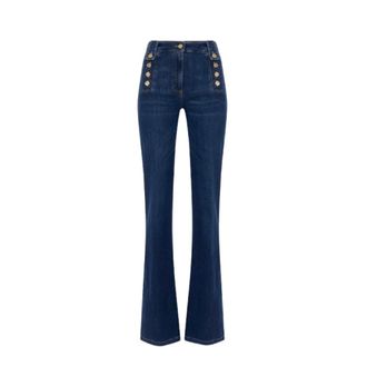 Elisabetta Franchi Palazzo Denim Hose mit Goldkn&ouml;pfen - - Jeans - Damen - Blau - W30