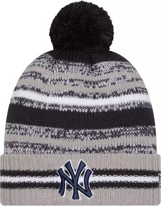 New Era New York Yankees Onfield Sport Baseball-Strickm&uuml;tze mit B&uuml;ndchen, Grau gestreift, MLB Cheer Cuff Knit Cap