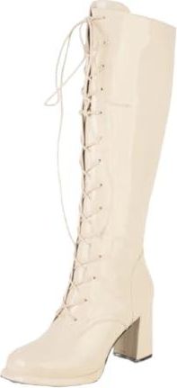 Generic Bottes hautes à lacets pour femme - Talon épais - Chaussures de fête dhiver - Grande taille, beige, 41.5 EU