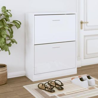 vidaXL Vidaxl - Armoire &agrave; chaussure Blanc brillant 63x24x81 cm Bois ing&eacute;nierie