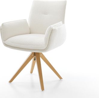 DELIFE Drehstuhl Nela-Flex Boucl&eacute; Soft Beige Holzgestell kantig Natur 360&deg; drehbar, Esszimmerst&uuml;hle
