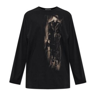 Yohji Yamamoto T-shirt &agrave; manches longues en jersey de coton &agrave; col rond - Homme - Tops - Noir - Taille: M
