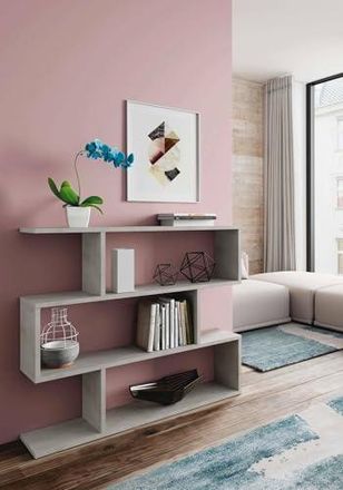 Dmora Hampton-B&uuml;cherregal, niedriges doppelseitiges B&uuml;cherregal, Regal mit drei F&auml;chern, modernes B&uuml;roregal, 110 x 24 x 97 cm, Betongrau