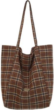 Generic Sac fourre-tout classique &agrave; carreaux - Pliable - Couleur contrast&eacute;e - Grande capacit&eacute; - Sac de transport polyvalent - Voyage - Date - Travail, marron 