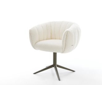 DELIFE Drehstuhl Jada-Flex Boucl&eacute; Wei&szlig; Fu&szlig;kreuz Effektfinish Titan 360&deg; drehbar Wippfunktion Taschenfederkern, Esszimmerst&uuml;hle