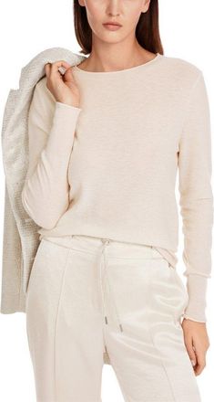 Marc Cain Wollpullover Noble Neutrals Premium Damenmode Wollpullover mit Rundhals