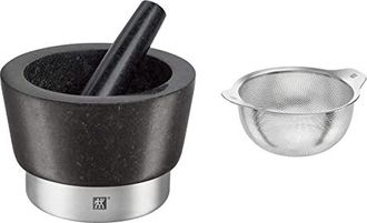Zwilling Spices Mörser mit Stößel, Ø 11 cm, Granit, Schwarz & Sieb, Edelstahl, 20 cm,22 x 20 x 10 cm