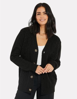Threadbare Strickjacke THB Tanzanite Cable Button Up Cardigan Black (1-tlg) mit Kn&ouml;pfen