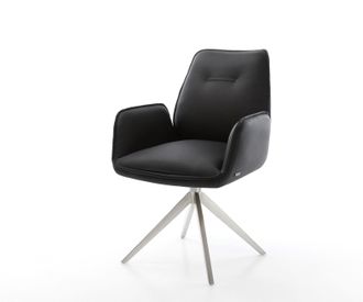 DELIFE Drehstuhl Zoa-Flex Echt-Leder Schwarz Kreuzgestell breit Edelstahl 360&deg; drehbar Wippfunktion Taschenfederkern, Esszimmerst&uuml;hle