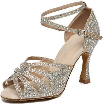 Minitoo Femme Danse Chaussures avec Strass Mariage Soirée Sandals avec Talon L487 Or EU 40.5