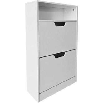 Relaxdays Armoire &agrave; chaussures Relaxdays H x L x P: 102 x 60 x 24 cm, 8 paires, 2 abattants couloir, meuble &eacute;troit, moderne, blanc