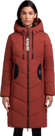 Khujo Damen Langer Wintermantel warmer Steppmantel mit Schlüsselanhänger und Kapuze Aribay4 Light-YM Dark Red Gr. XL