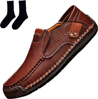 Generic Mocassins confortables en cuir pour homme faits &agrave; la main - Chaussures plates &agrave; enfiler &agrave; bout large - Mocassins antid&eacute;rapants en cuir pour homme, 03,