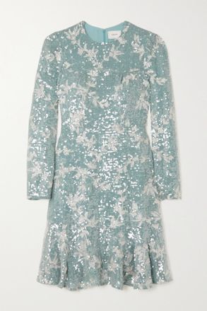 Erdem Mini-robe En Crêpe À Sequins Et À Broderies Bette - Bleu
