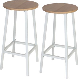 Relaxdays Barhocker, 2er Set, HxD: 65 x 32 cm, Fu&szlig;st&uuml;tze, Holzoptik & Metall, skandinavisch, Barstuhl K&uuml;che, Natur/wei&szlig;