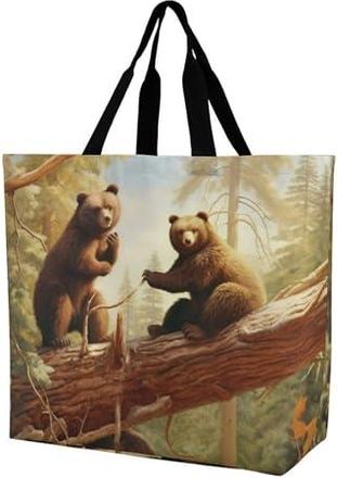 Generic De Mignons Ours Jouent Dans LArbre Sac Courses L&eacute;ger Sacs Pliable Sac &Agrave; Bandouli&egrave;re Pour Gym Plage Shopping