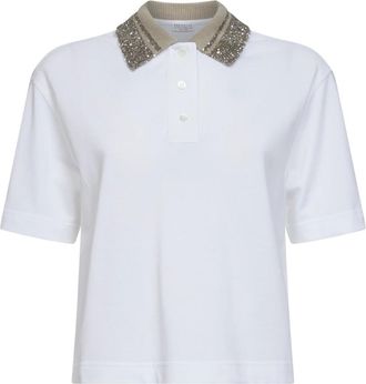 Brunello Cucinelli Femme, Tops, Blanc, Taille: 40 FR Polo &agrave; Trois Boutons