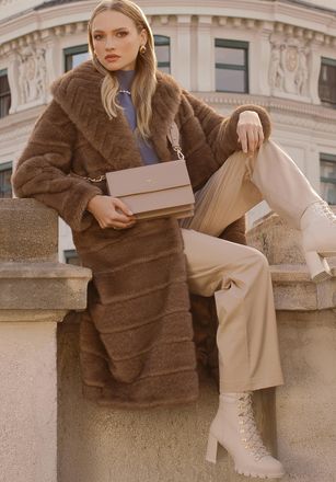 Wittchen Damen-Kunstpelzmantel mit Kragen, Dunkelbeige, Polyester