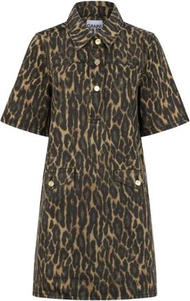 Ganni Femme, Robes, Multicolore, Taille: 40 FR Robe chemise en denim &agrave; imprim&eacute; animalier