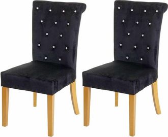 Hhg jamais utilisé] 2x Chaise de salle à manger 513, Chaise de cuisine, Velours clouté, noir, pieds couleur or