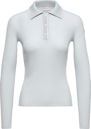 Moncler Moncler Wool Long Sleeve Polo Shirt, Women, Blue, Size: Xs